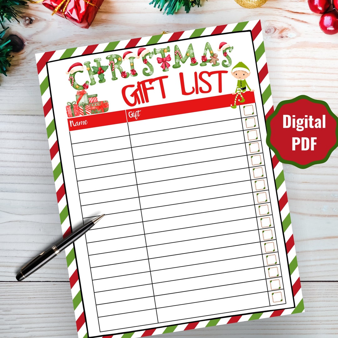 Christmas Gift List, Printable Christmas Shopping List, Christmas ...