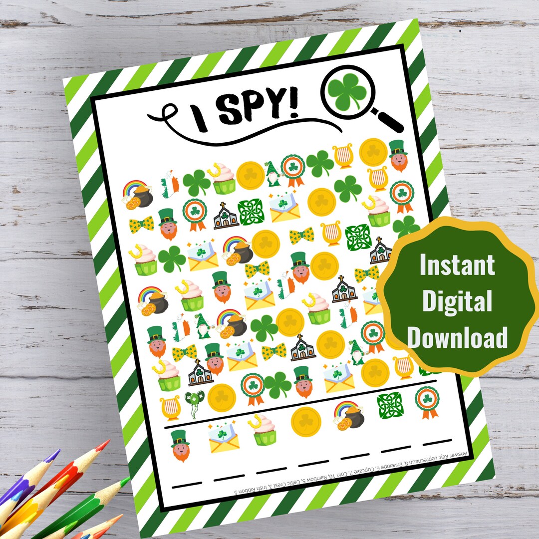 St. Patrick's Day I Spy Activity With Coloring Pages (digital Download ...