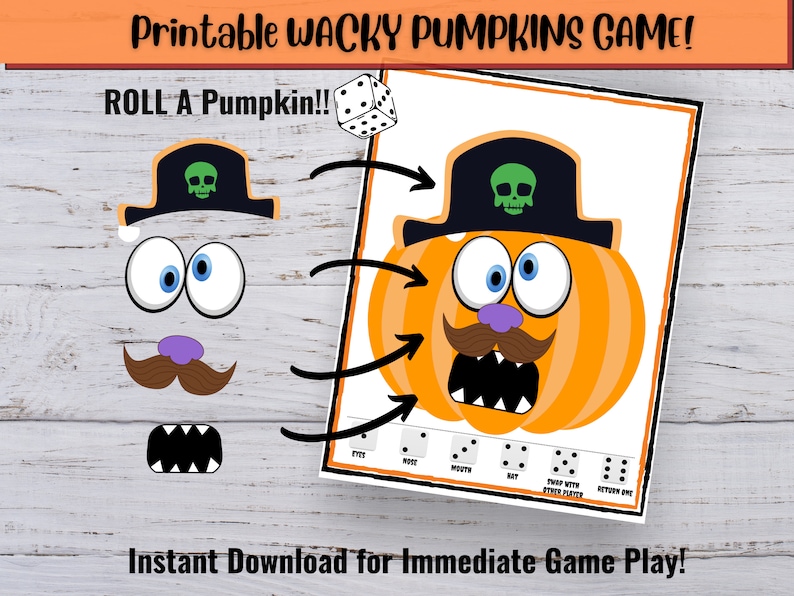 Roll a Wacky Pumpkin Game, Halloween Printable Activity (PDF Pattern ...