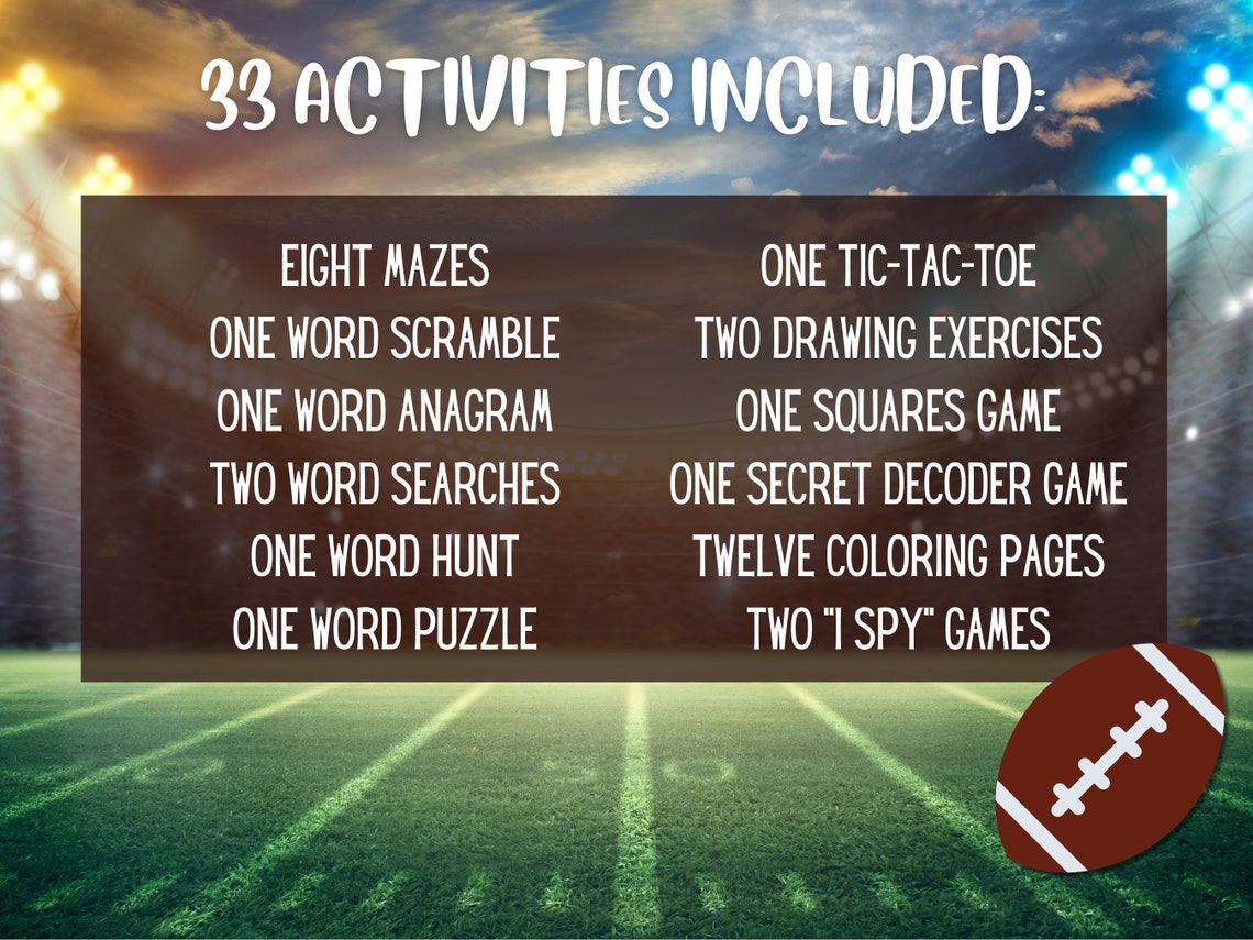 Printable Football Activity Bundle, Party Games, Coloring Pages (PDF ...