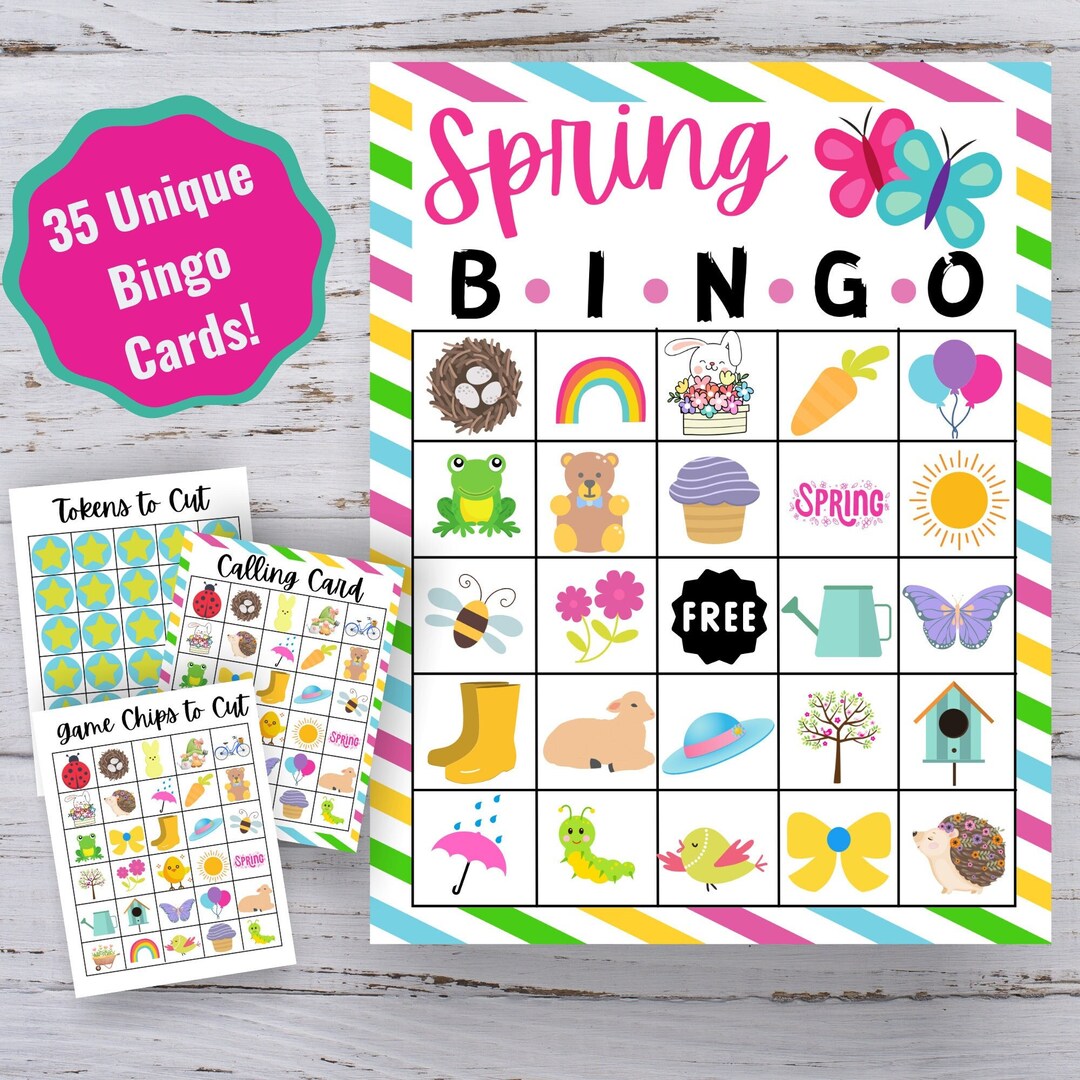 Spring Printable Bingo 35 Unique Bingo Cards Kids' - Etsy