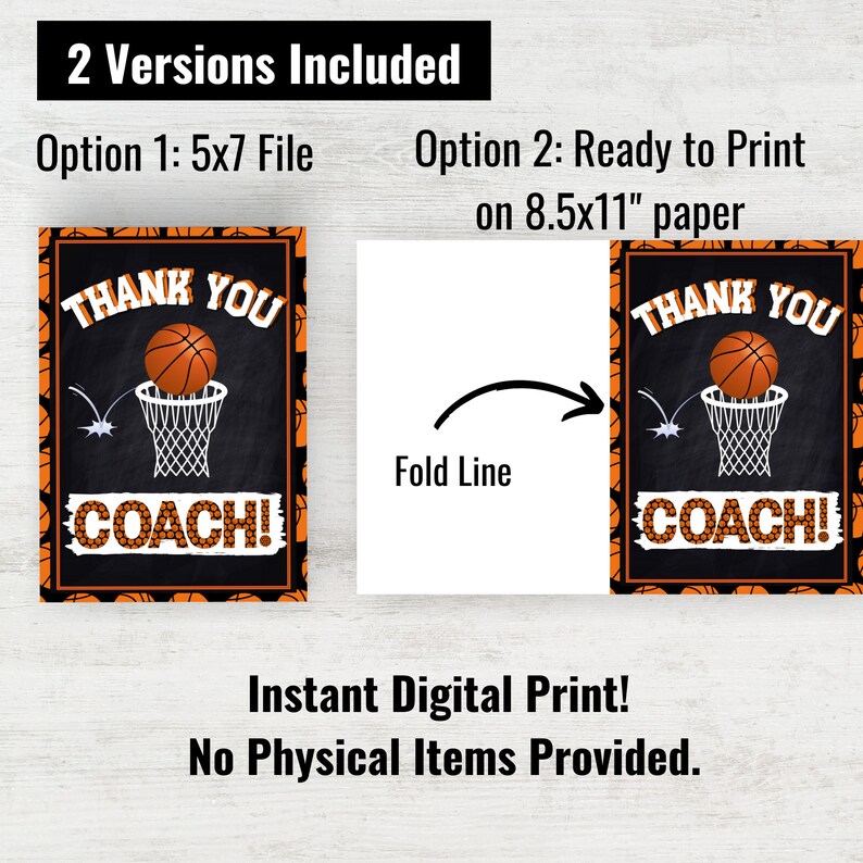 Printable Basketball Coach Thank You Card Basketball Thank - Etsy