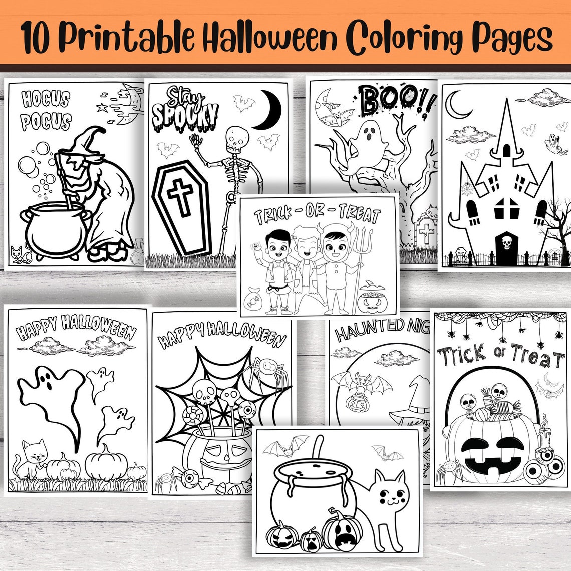 10 Halloween Coloring Pages Printable Kids Halloween - Etsy