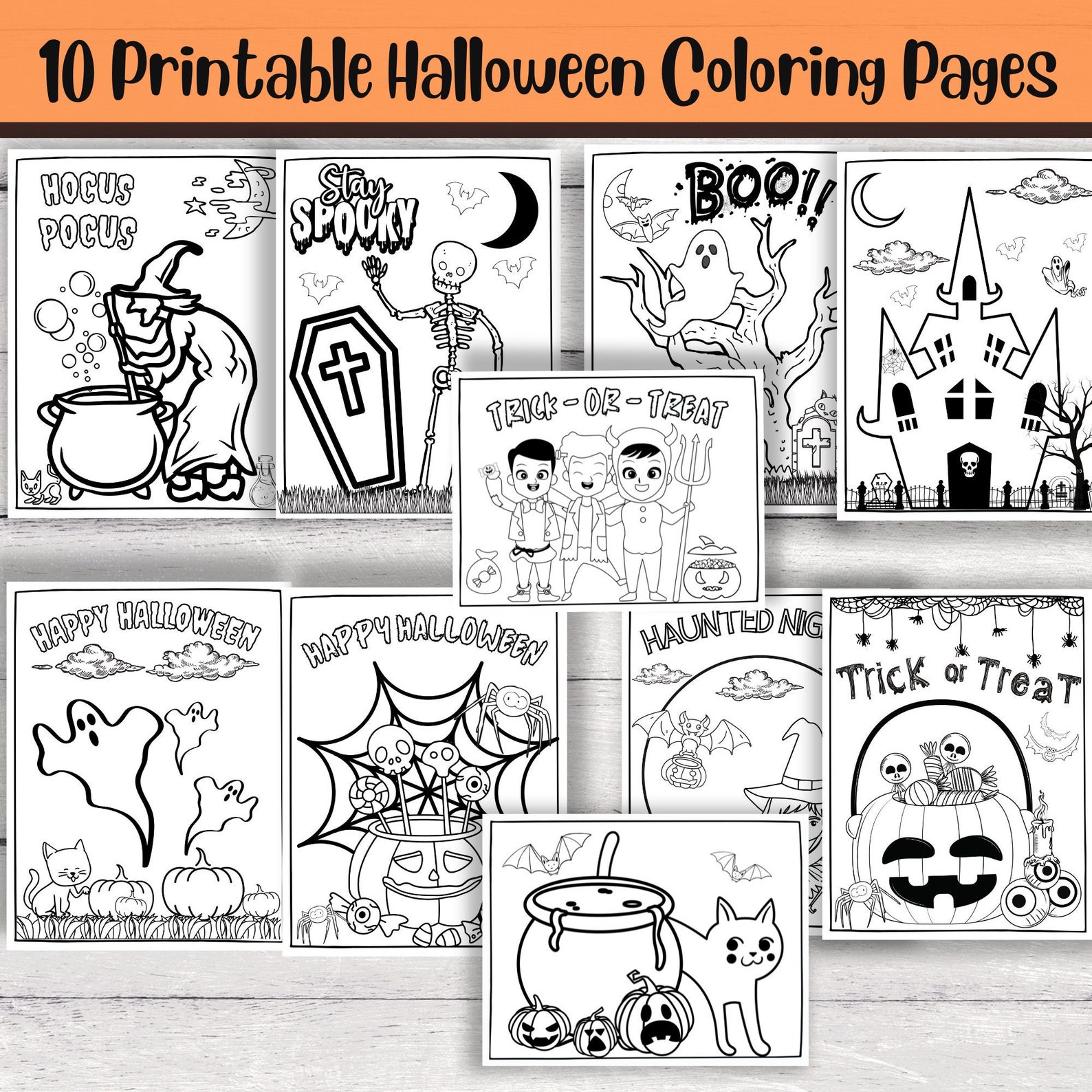 10 Halloween Coloring Pages Printable Kids Halloween - Etsy
