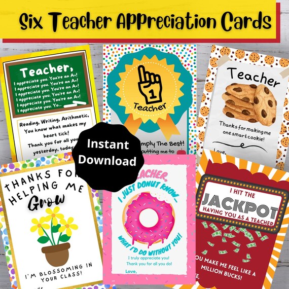 Teacher Appreciation Week Cards Gift Card Holder Printable - Etsy