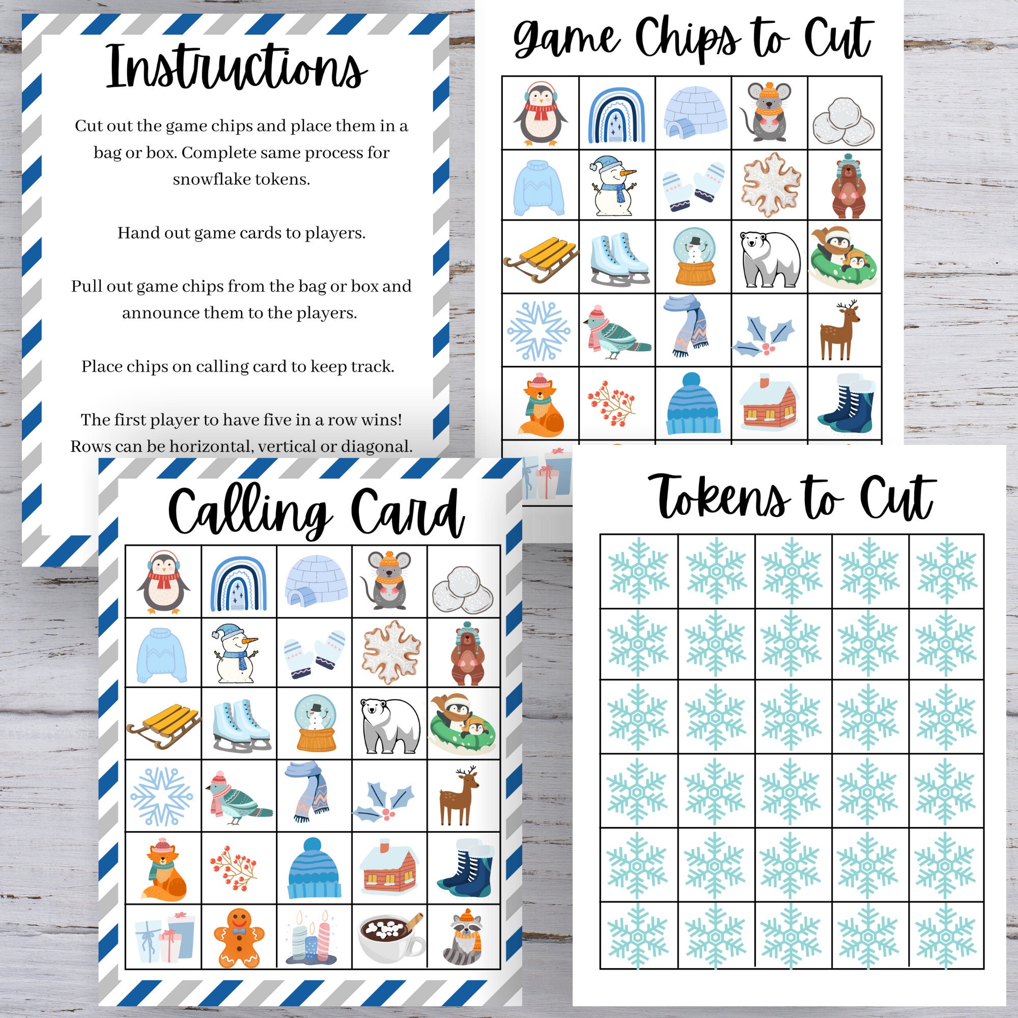 Winter Bingo Game, 30 Unique Cards, Kids Activity (digital Download) - Etsy