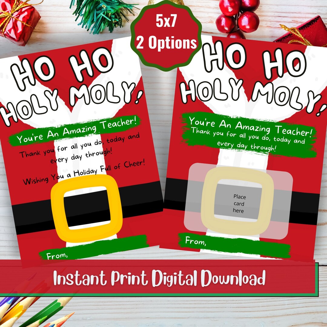 Teacher Christmas Card, Santa Theme Christmas Card, 5x7 Teacher Thank ...
