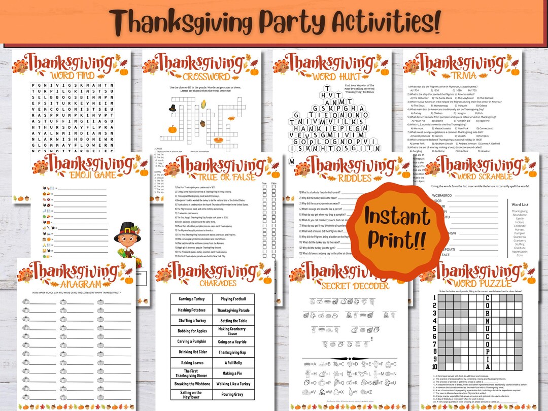 Thanksgiving Party Games Bundle, Adult and Teen Printable Activities ...