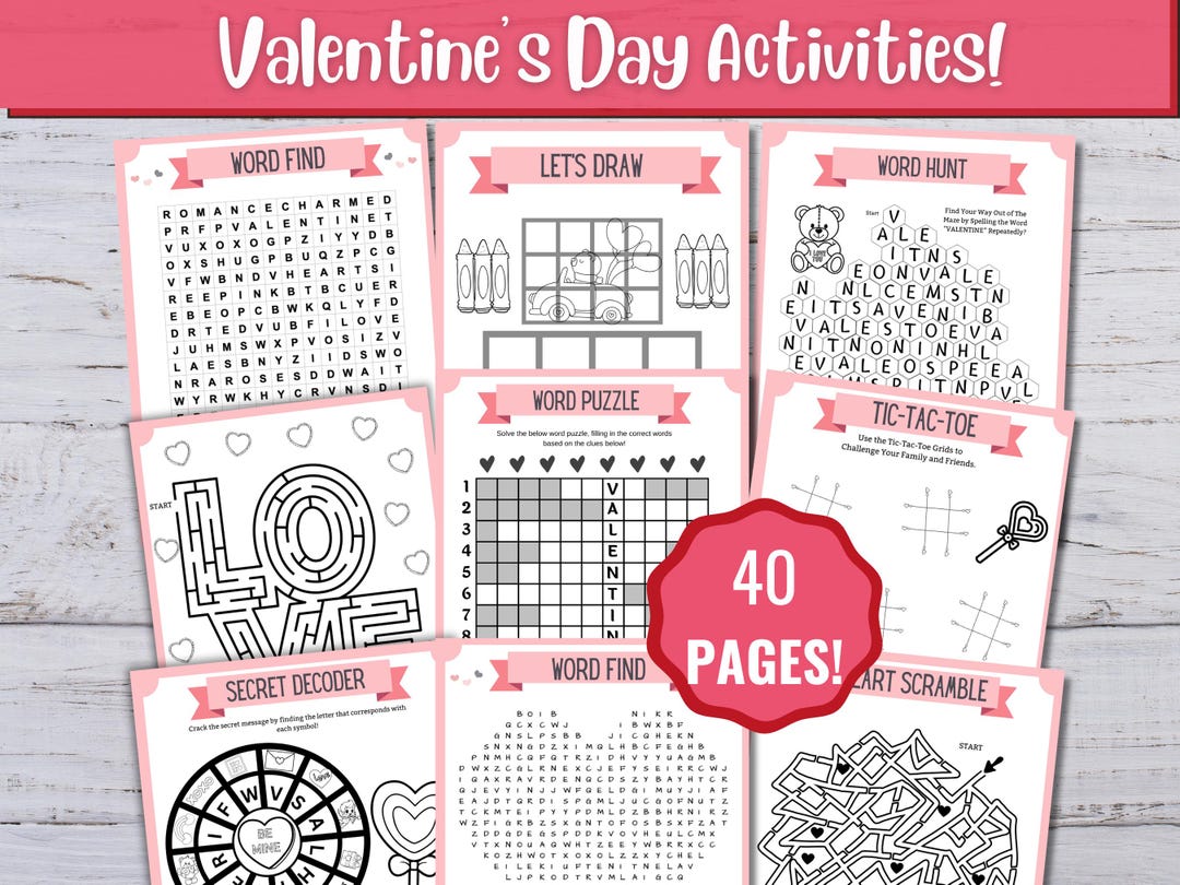 40 Printable Valentine's Day Kid's Activities, Valentine's Game and ...