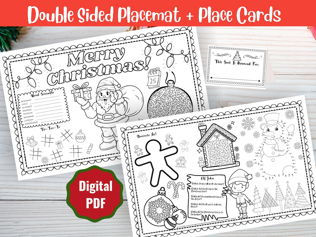 Printable Christmas Coloring Placemat Kids Christmas - Etsy