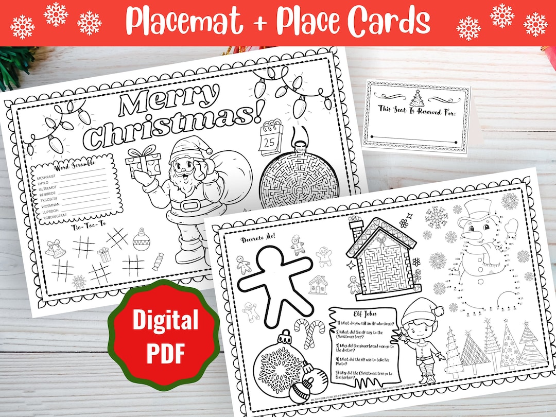 Printable Christmas Coloring Placemat, Kids Christmas, Kid's Christmas ...