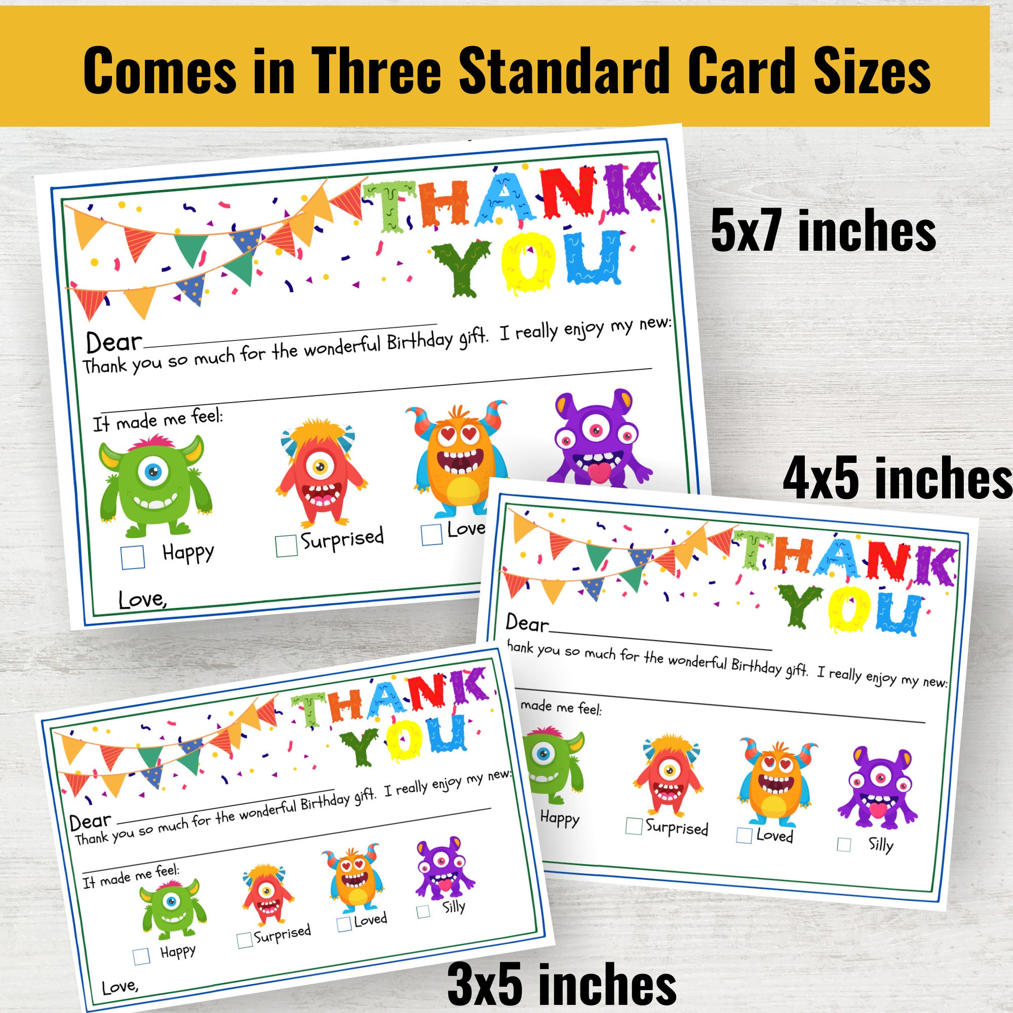 Printable Kid's Thank You Card Monster Thank You Card - Etsy