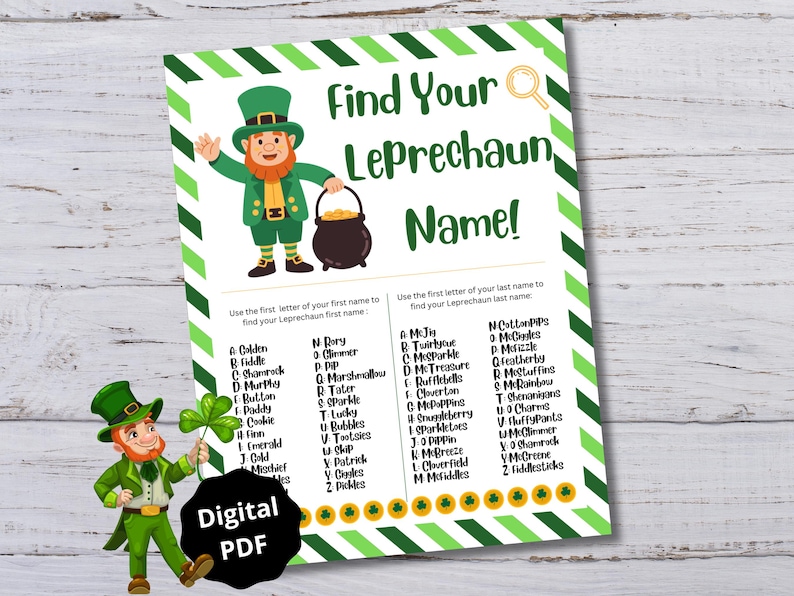St. Patrick's Day Leprechaun Name Game, Kids Activity, Printable - Etsy