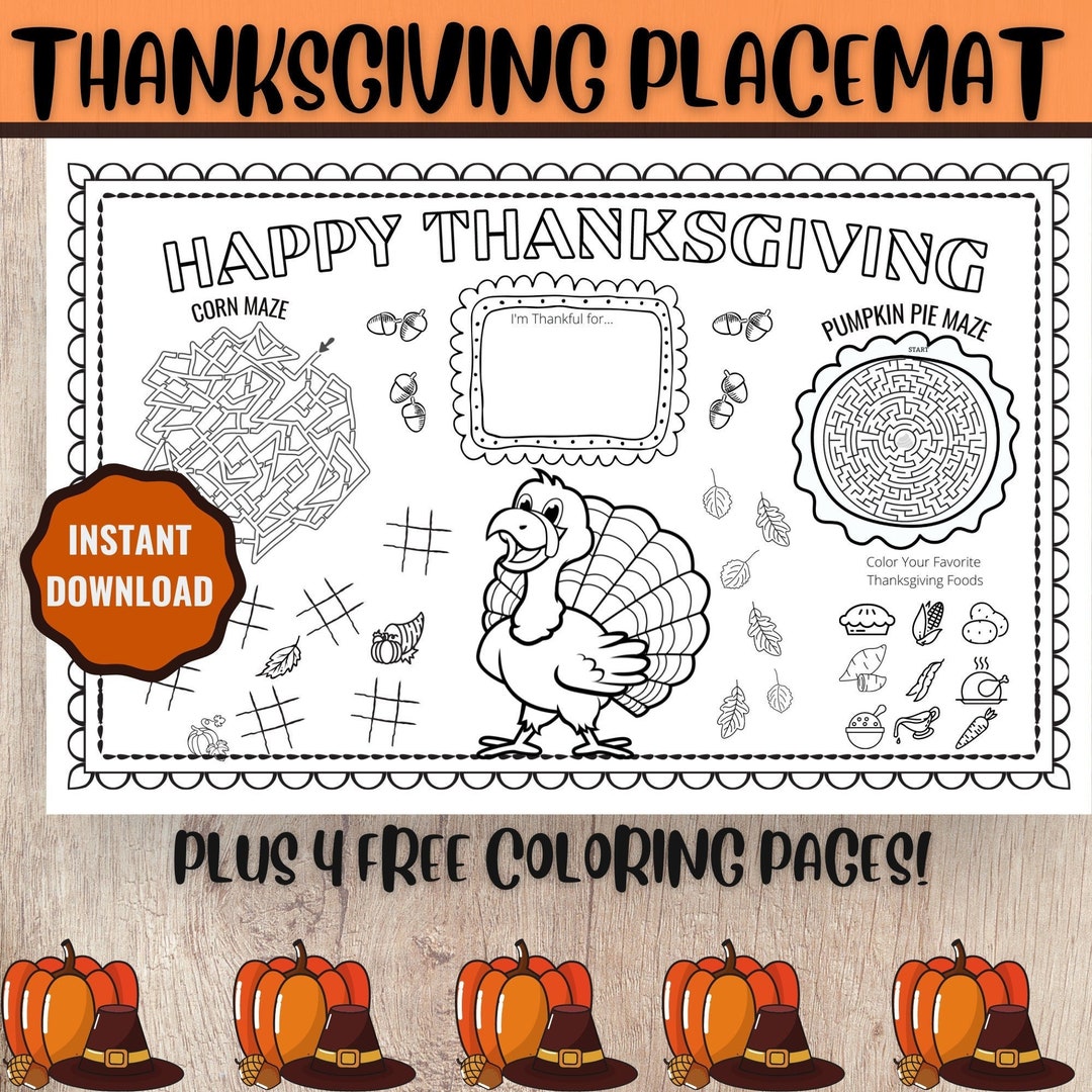 Printable Thanksgiving Activity Placemat, Kid's Placemat, Kid's Table ...