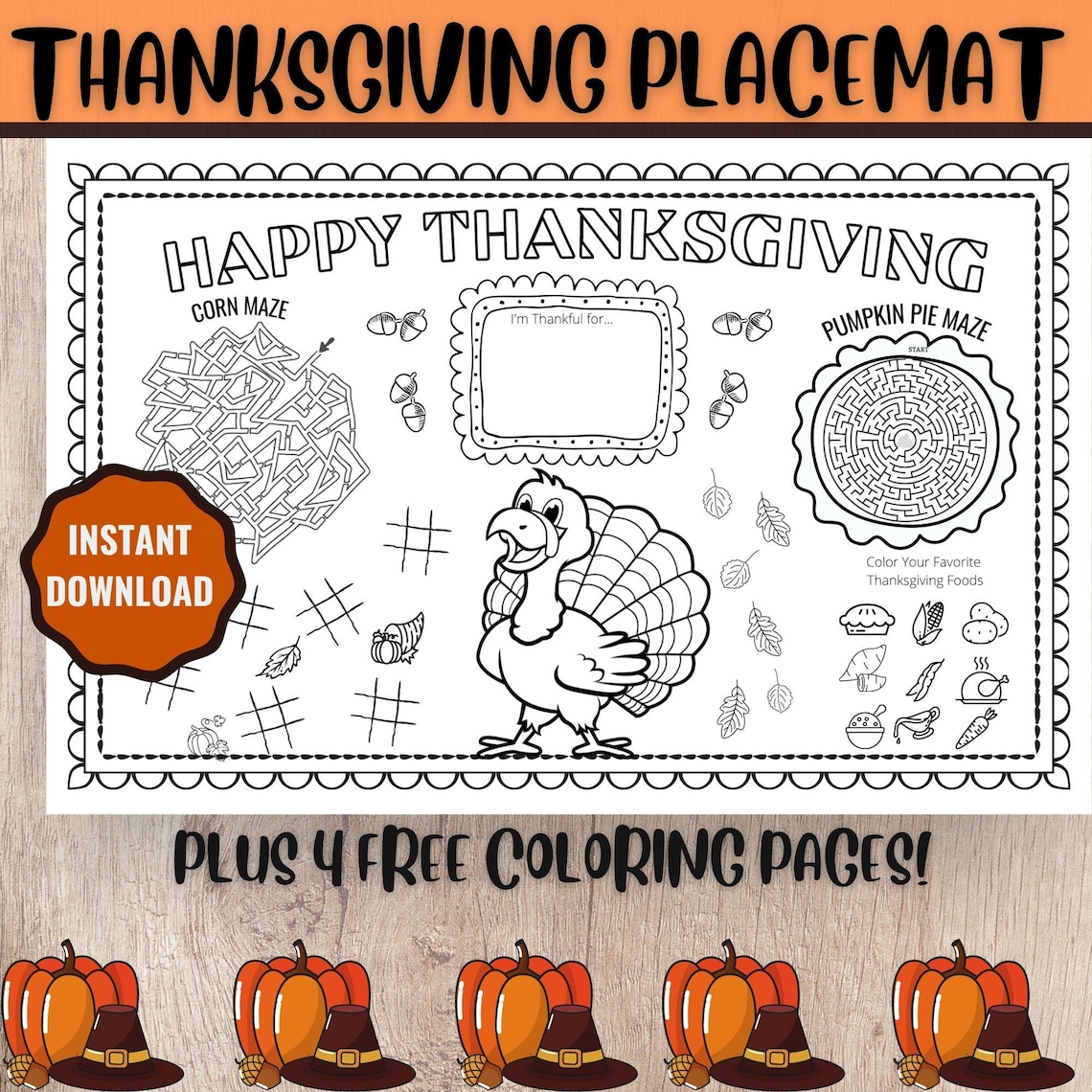 Printable Thanksgiving Activity Placemat Kid's Placemat - Etsy