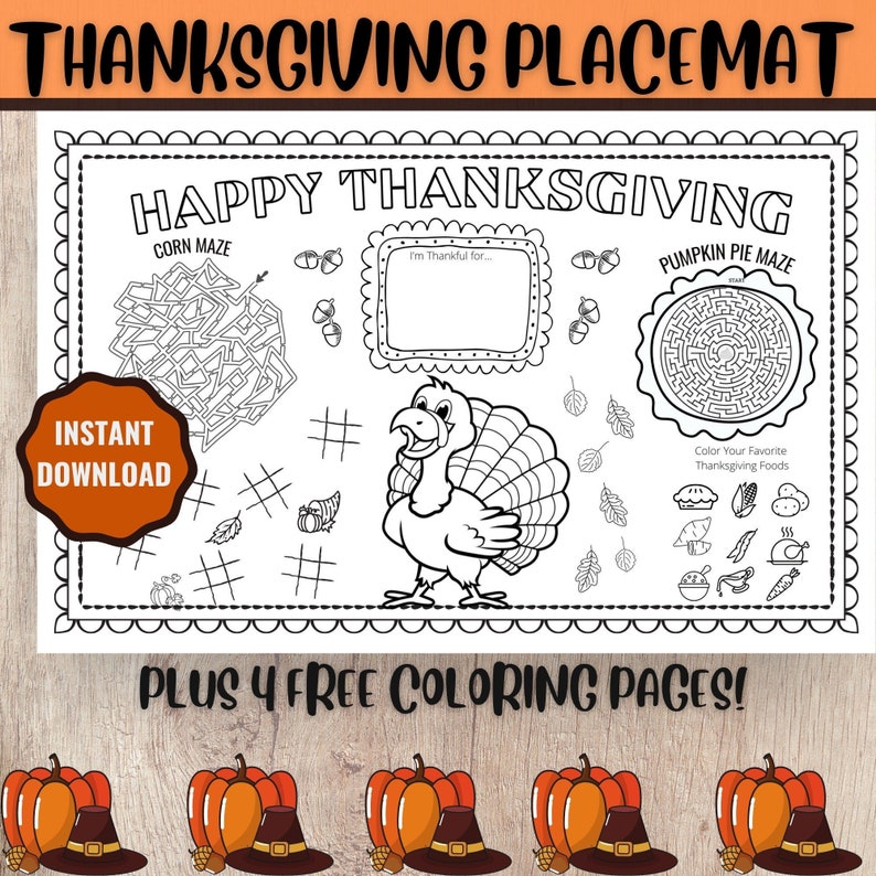Printable Thanksgiving Activity Placemat, Kid's Placemat, Kid's Table ...