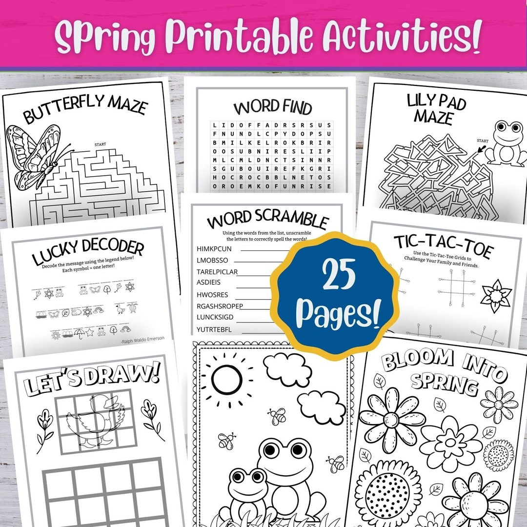 25 Spring Kids Activities Printable Activity Bundle Coloring - Etsy