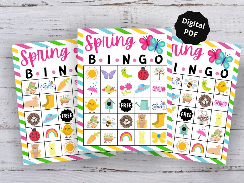 Spring Bingo Game, 35 Unique Cards, Kids Activity (digital Download) - Etsy