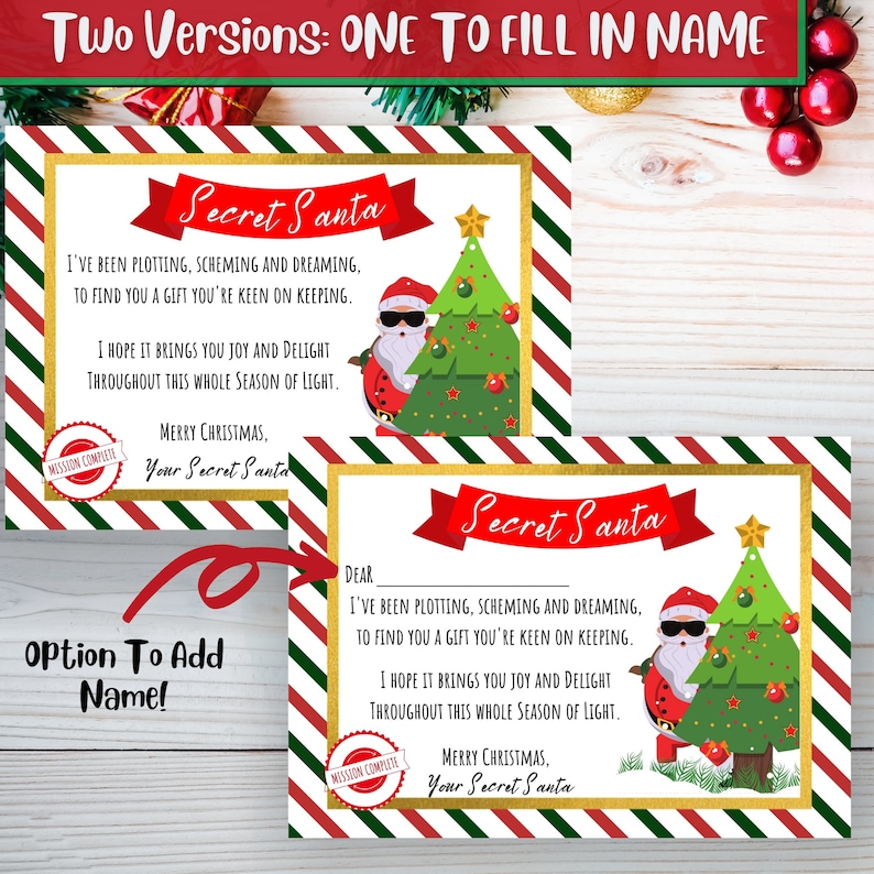 Secret Santa Christmas Card, Secret Santa Gift, Secret Santa Theme ...