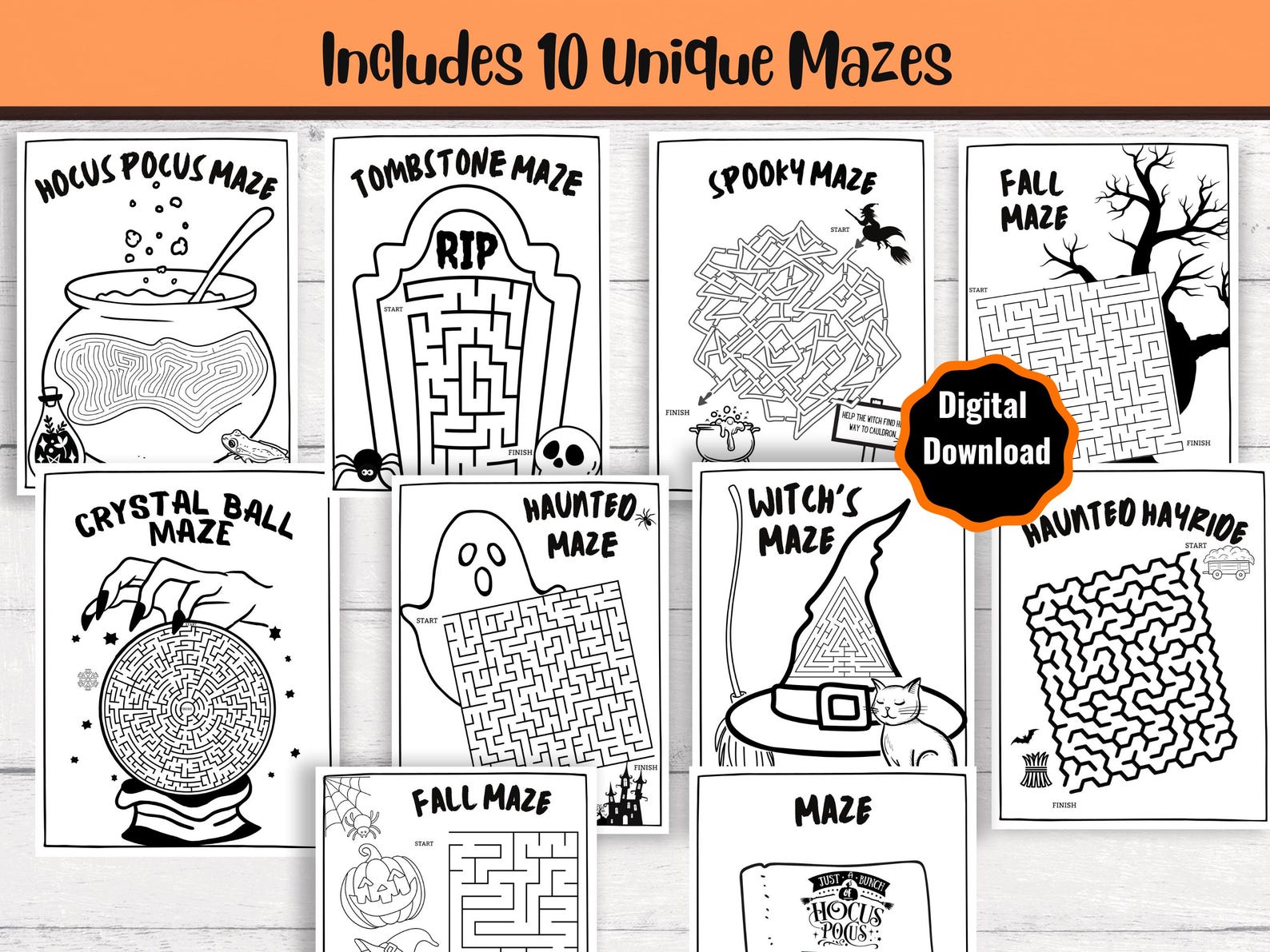 50 Page Kids Halloween Activity Bundle, Printable Games, Coloring Pages ...