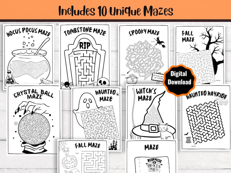 50 Page Kids Halloween Activity Bundle, Printable Games, Coloring Pages ...