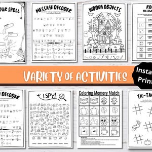 50 Page Kids Halloween Activity Bundle, Printable Games, Coloring Pages ...