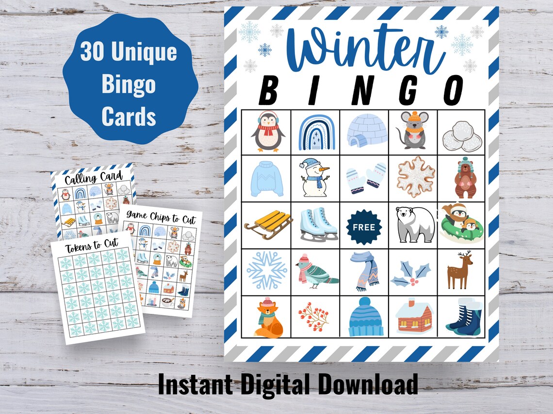 Winter Bingo Game, 30 Unique Cards, Kids Activity (digital Download) - Etsy