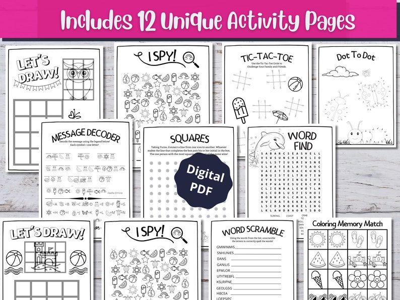 Summer Kids Activity Bundle, Coloring Pages, Games (digital Download ...