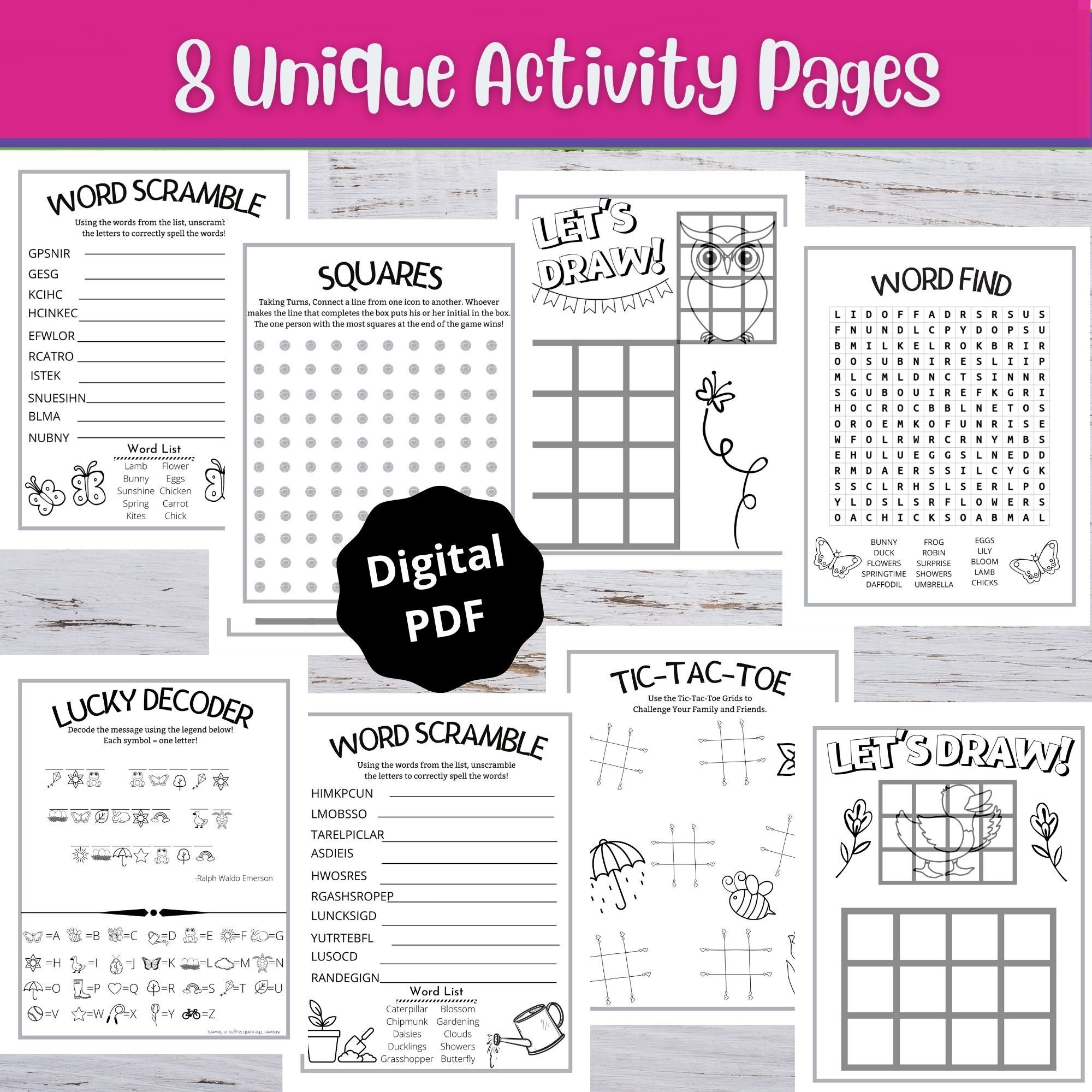 Spring Kids Activity Bundle, Printable Games, Coloring Pages (digital ...