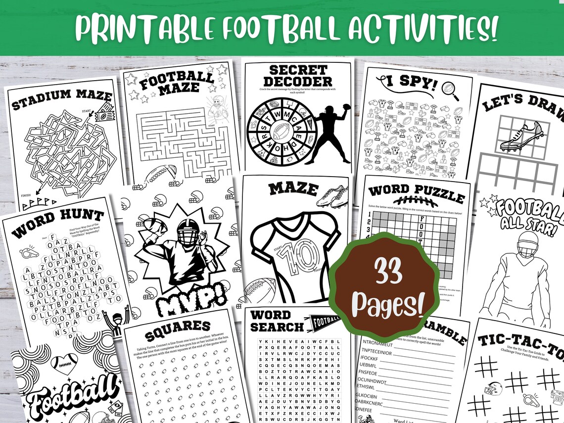 Printable Football Activity Bundle, Party Games, Coloring Pages (PDF ...