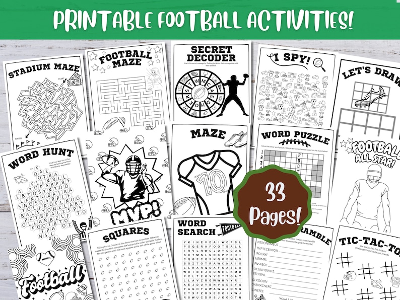 Printable Football Activity Bundle, Party Games, Coloring Pages (PDF ...