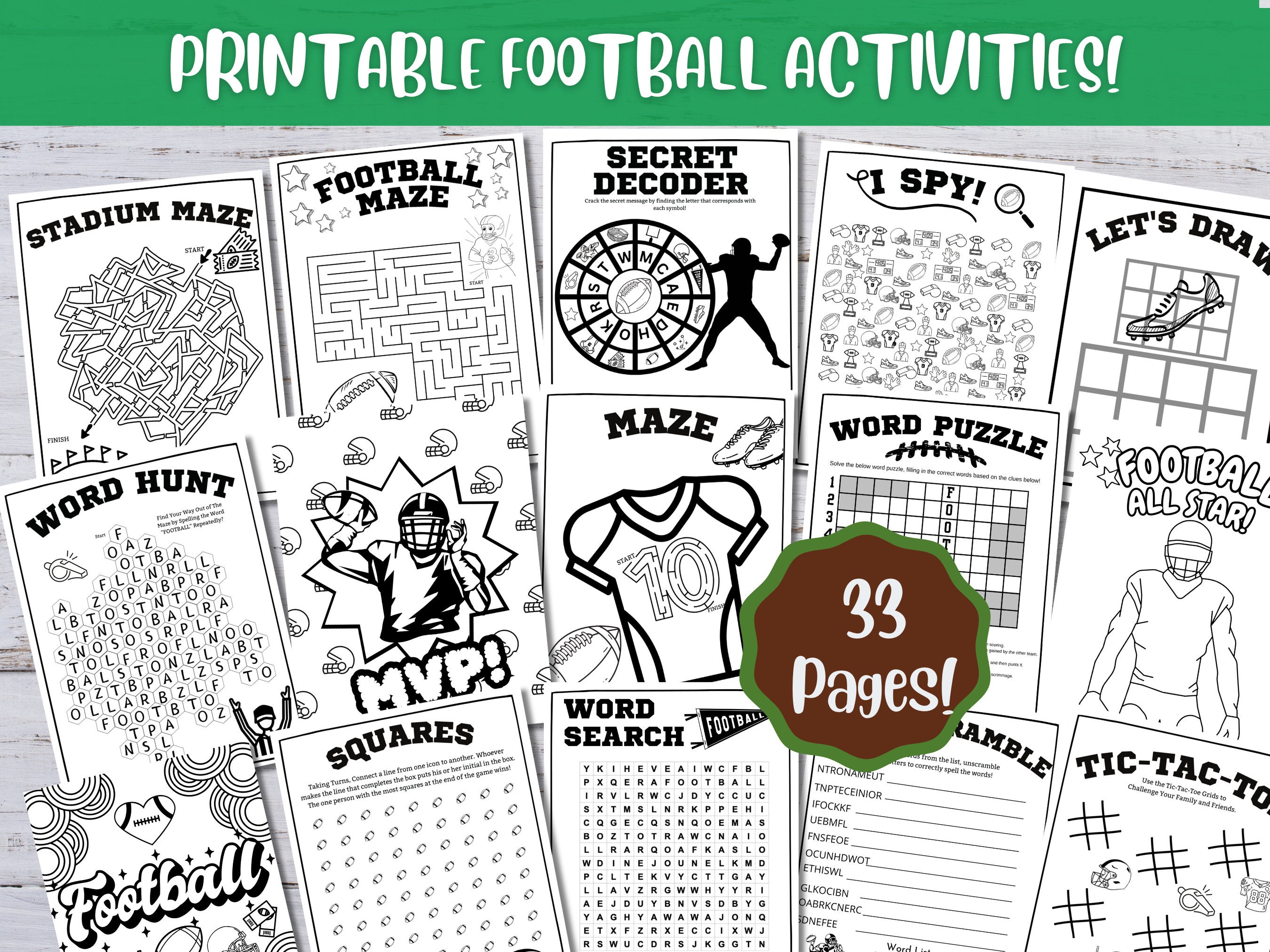 Printable Football Activity Bundle, Party Games, Coloring Pages (PDF ...
