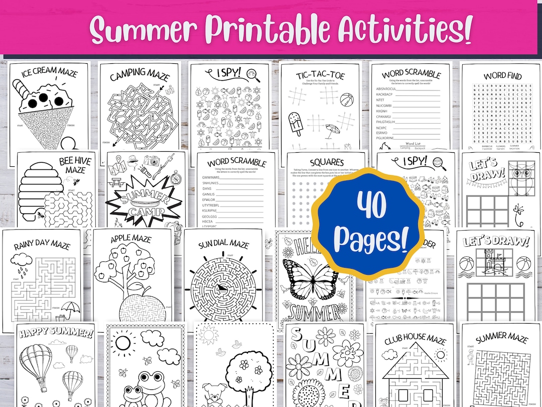Summer Kids Activity Bundle, Coloring Pages, Games (digital Download ...