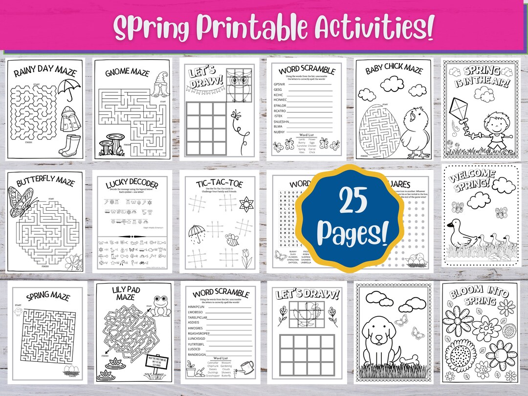 25 Spring Kids Activities, Printable Activity Bundle, Coloring Pages ...