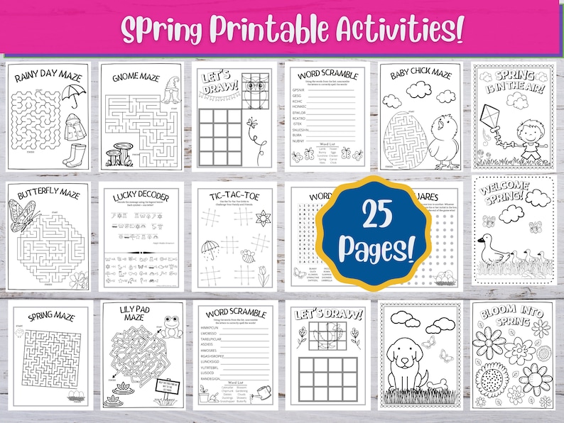 Spring Kids Activity Bundle, Printable Games, Coloring Pages (digital ...