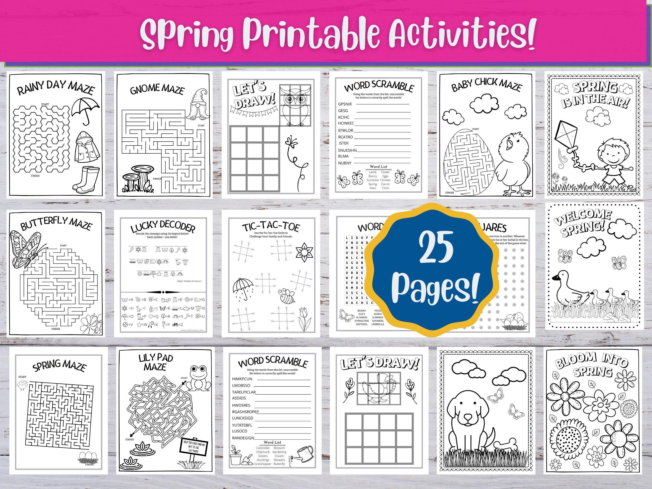 Spring Kids Activity Bundle, Printable Games, Coloring Pages (digital ...