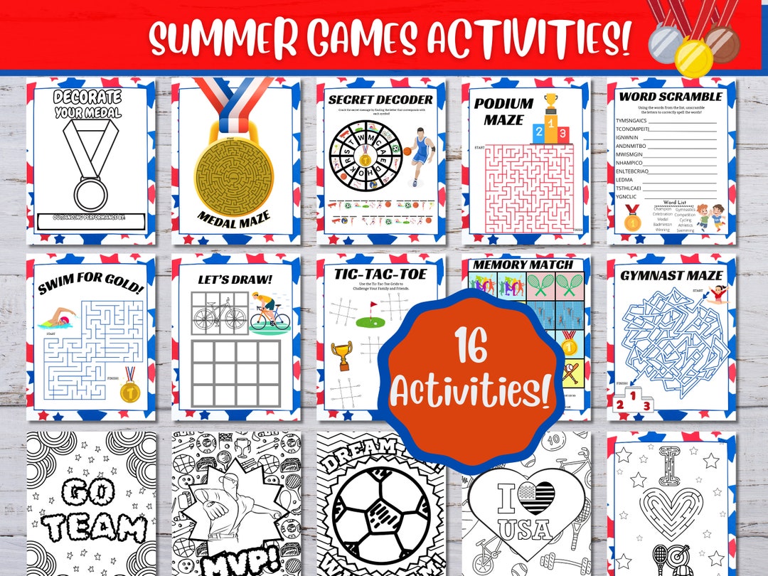 Summer Sports Activity Pack, Printable Games & Coloring Pages (PDF ...