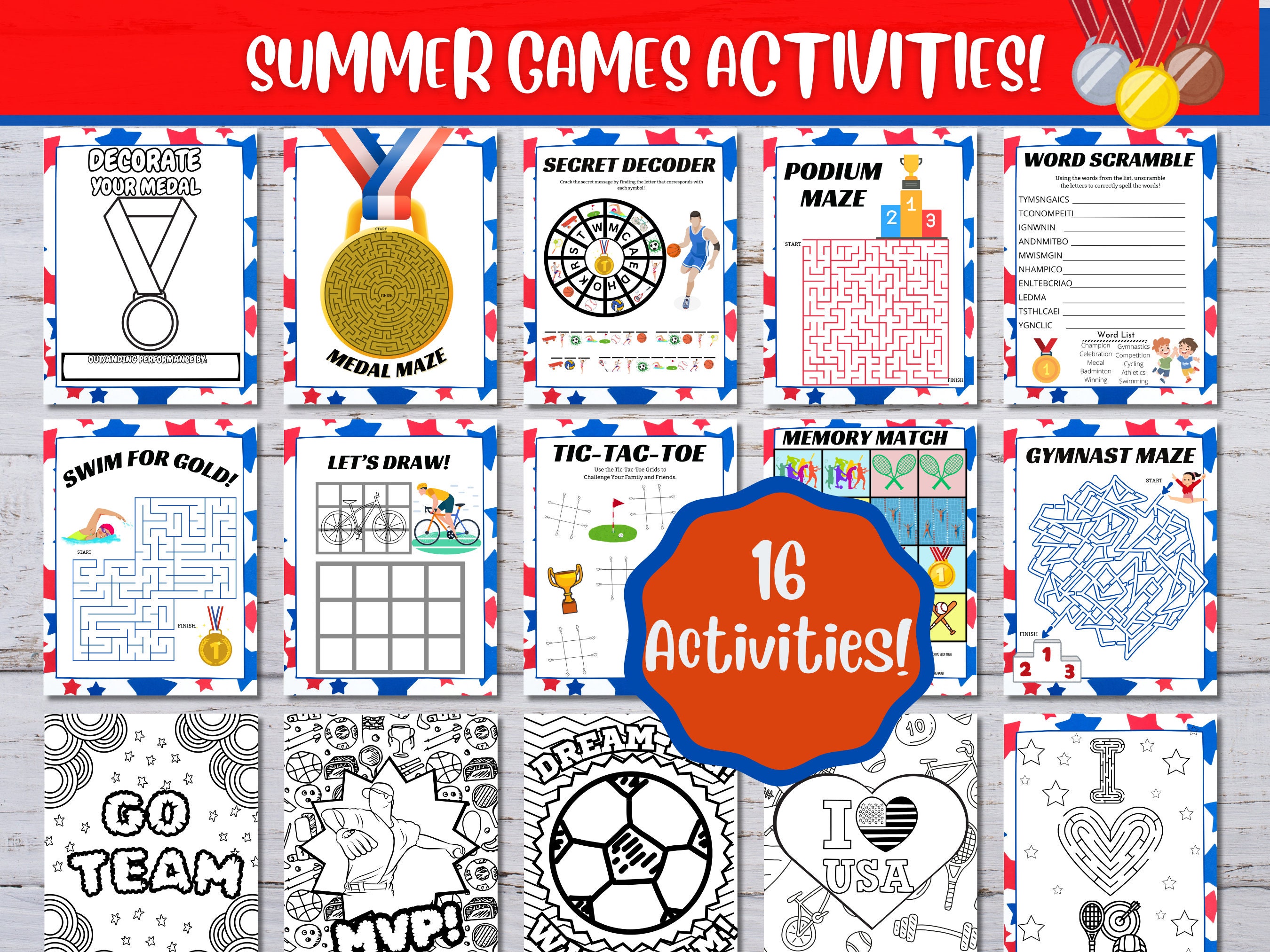 Summer Sports Activity Pack, Printable Games & Coloring Pages (PDF ...