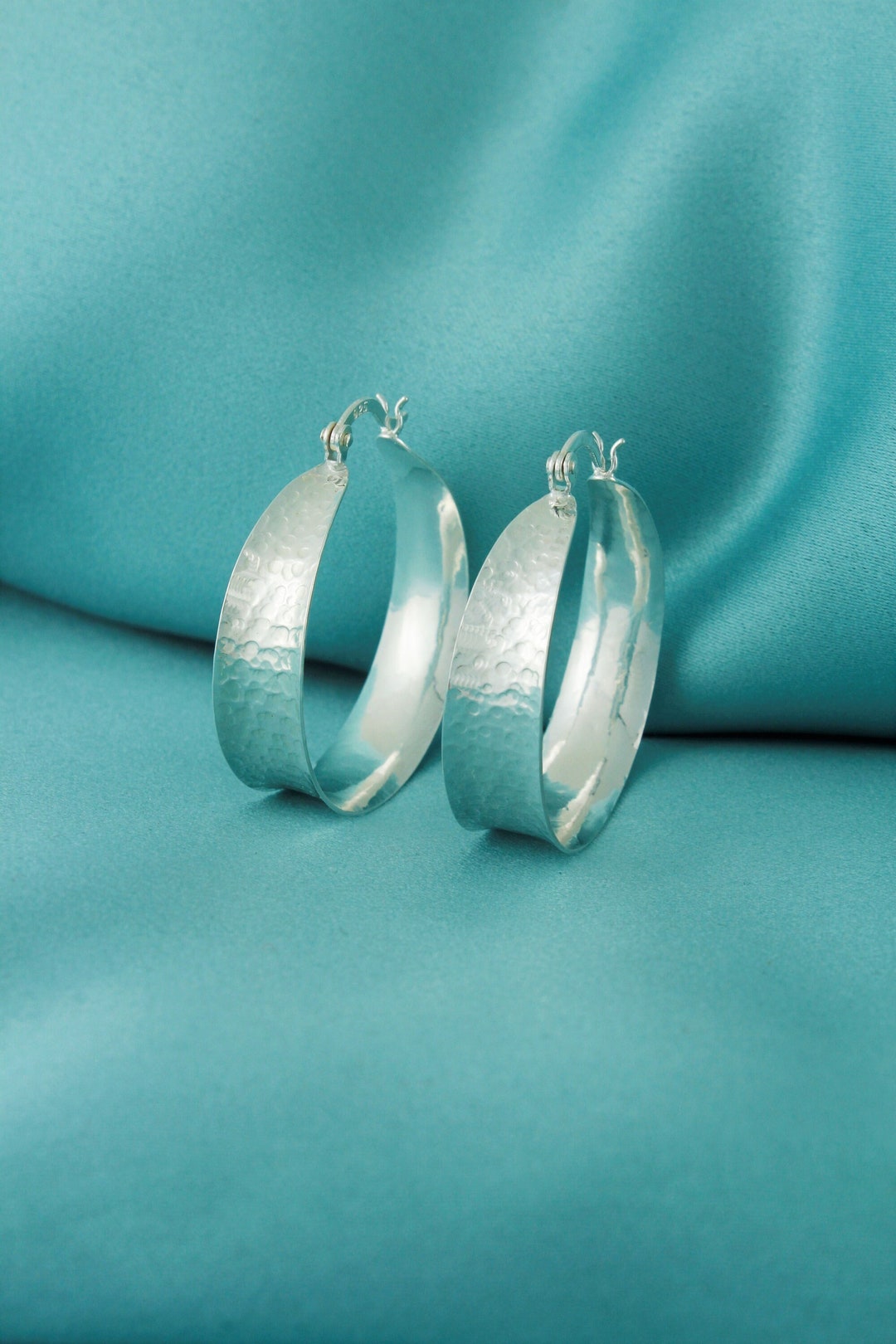 Chunky 925 Sterling Silver Hoop Earrings, Light Weight Textured Bold Silver Earrings, Large Hoop ...