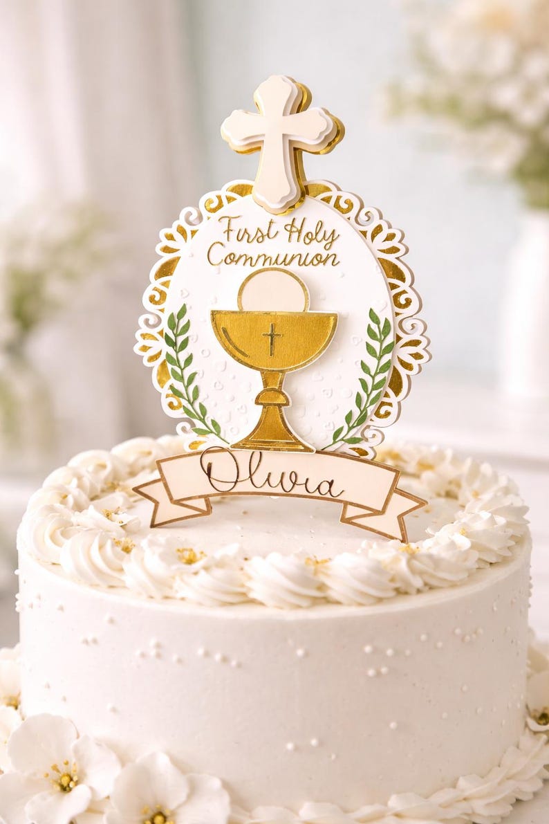 Personalized First Holy Communion Cake Topper – Cross, Chalice ...