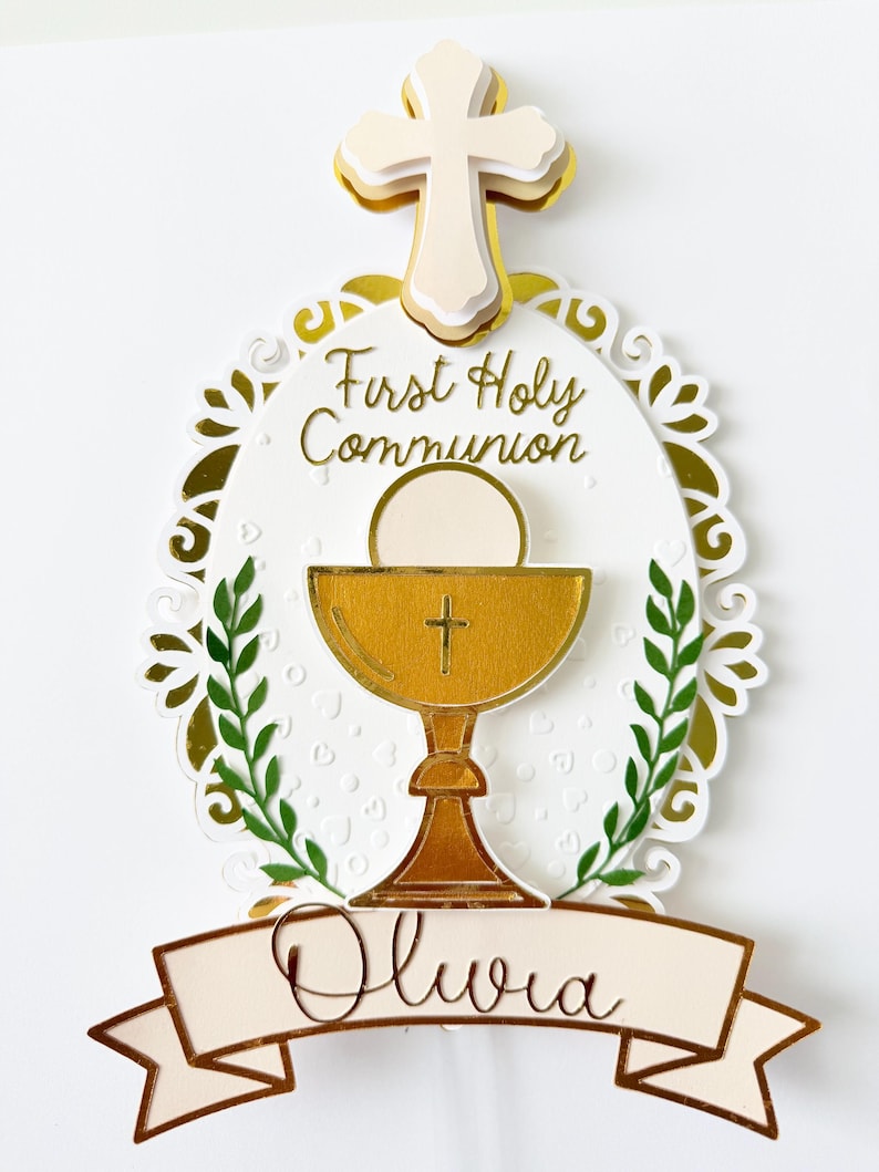 Personalized First Holy Communion Cake Topper – Cross, Chalice ...