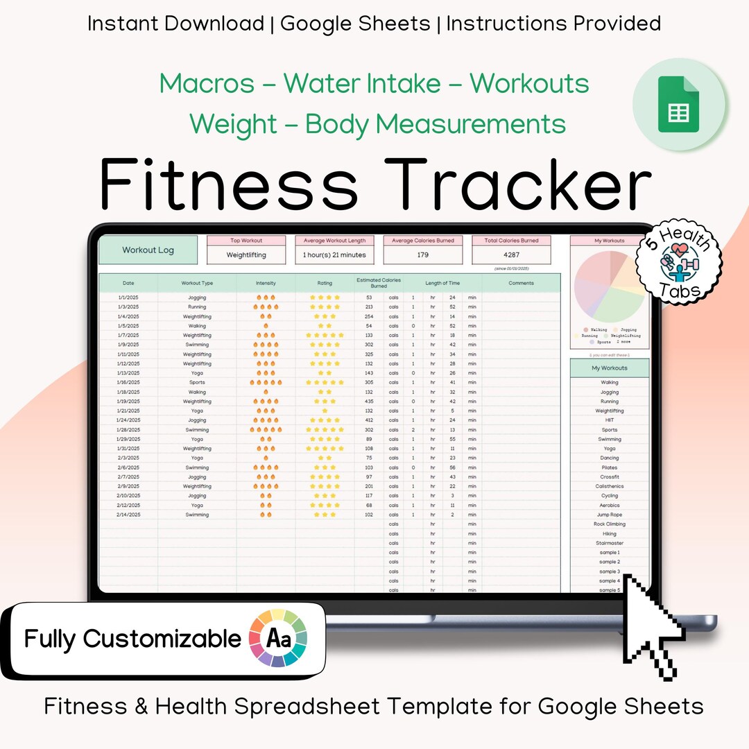 Fitness Tracker Spreadsheet for Weight Loss Muscle Gain Meal Planner ...