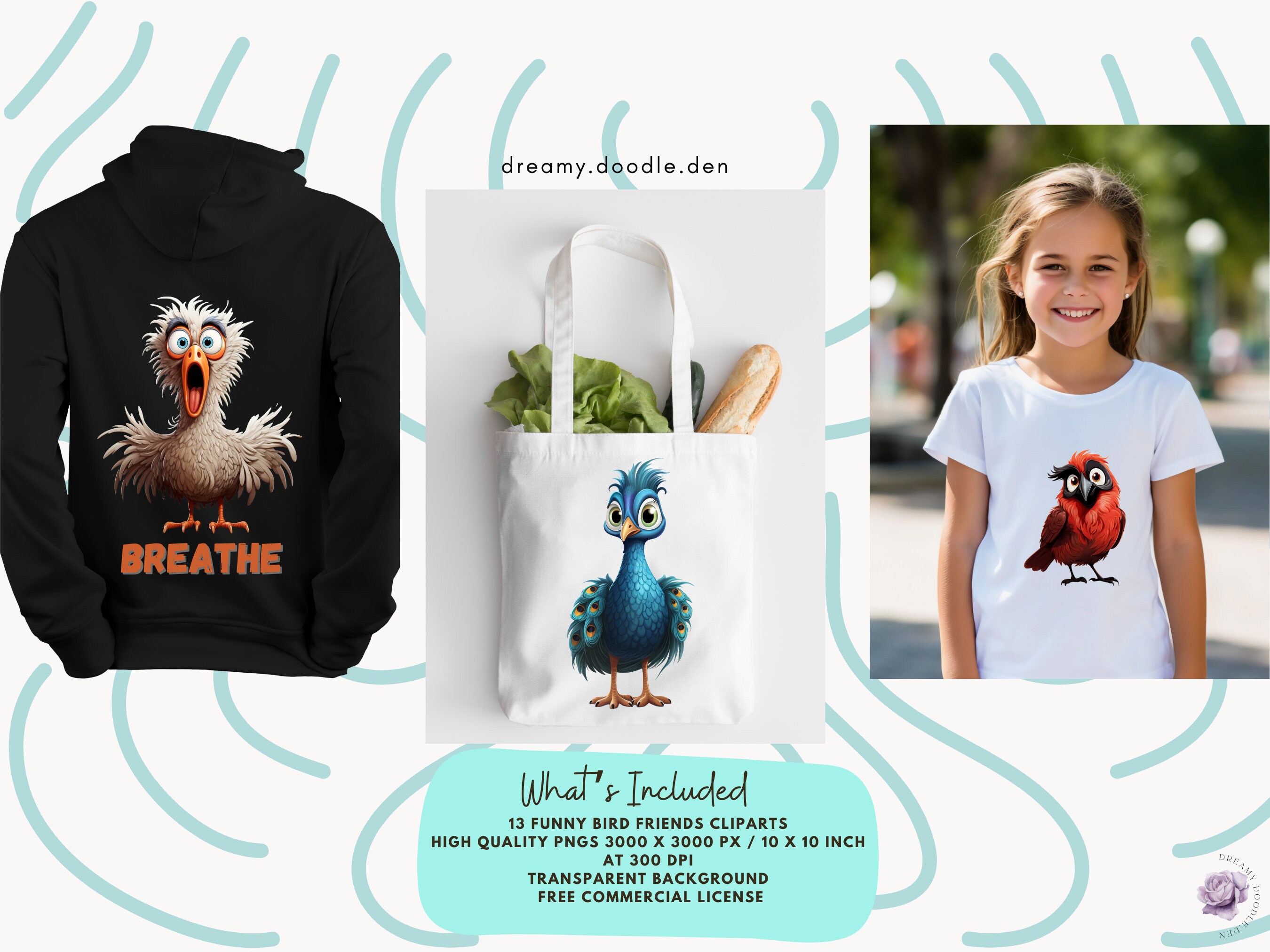 Funny Bird Clipart, Whimsical Bird Illustrations, Humorous Bird Clipart ...