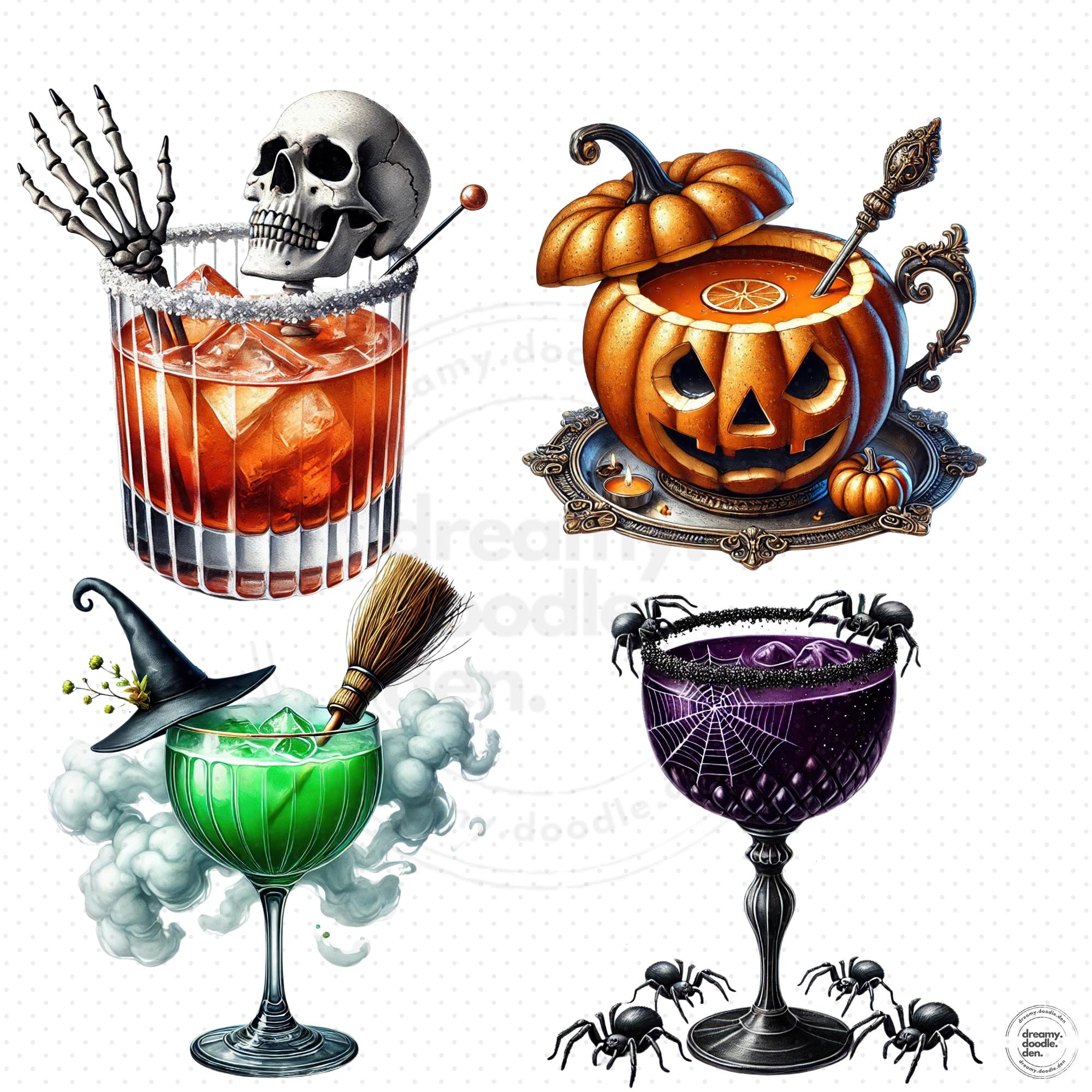 Creepy Cocktail Clipart Bundle, Halloween Cocktail Graphics, Ghoulish ...