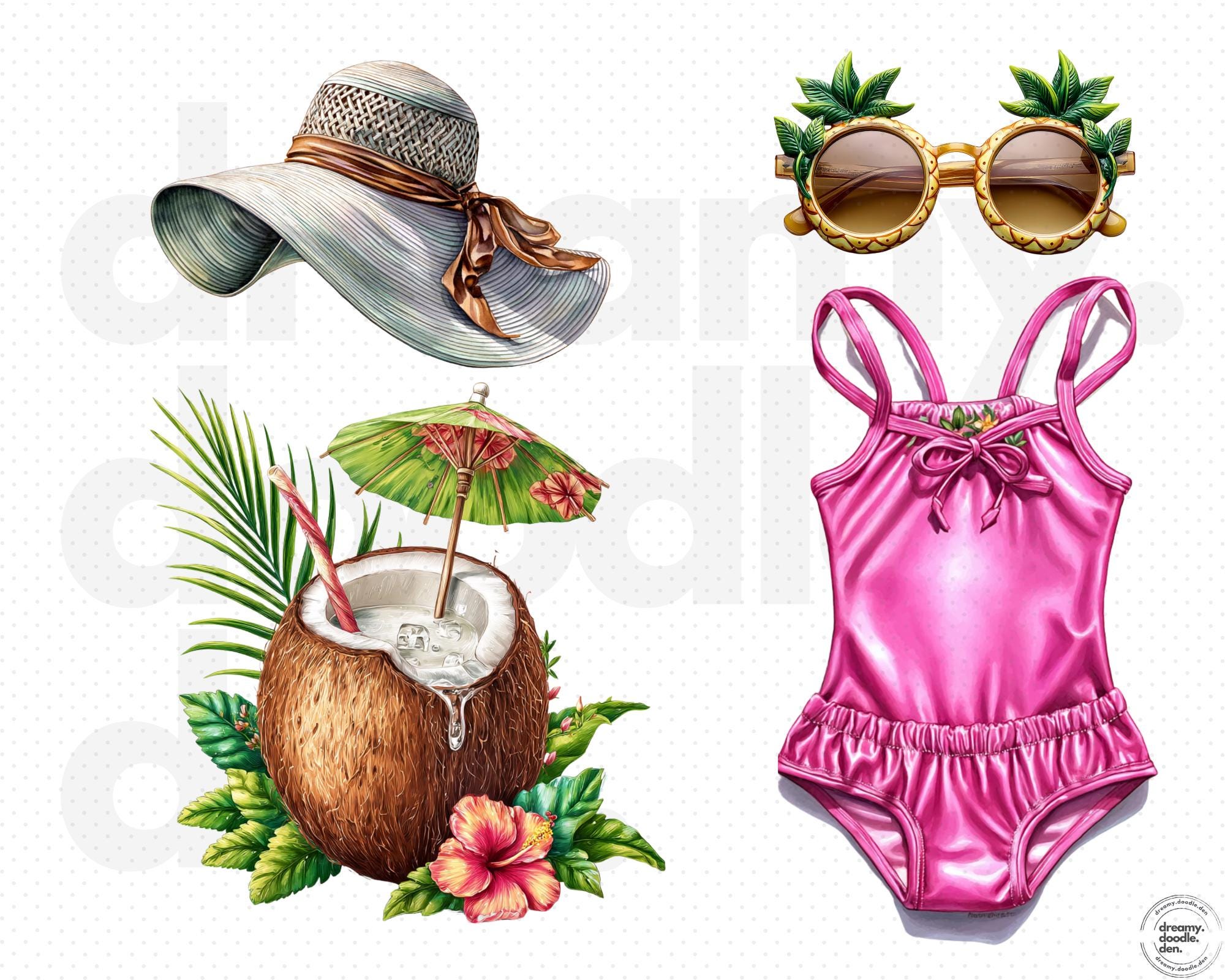 Beach Day Clipart Bundle, Summer Vacation Pngs, Watercolor Beach ...