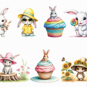 Watercolor Bunny Clipart Bundle, Cute Bunny PNG, Bunny Cupcake Clipart ...