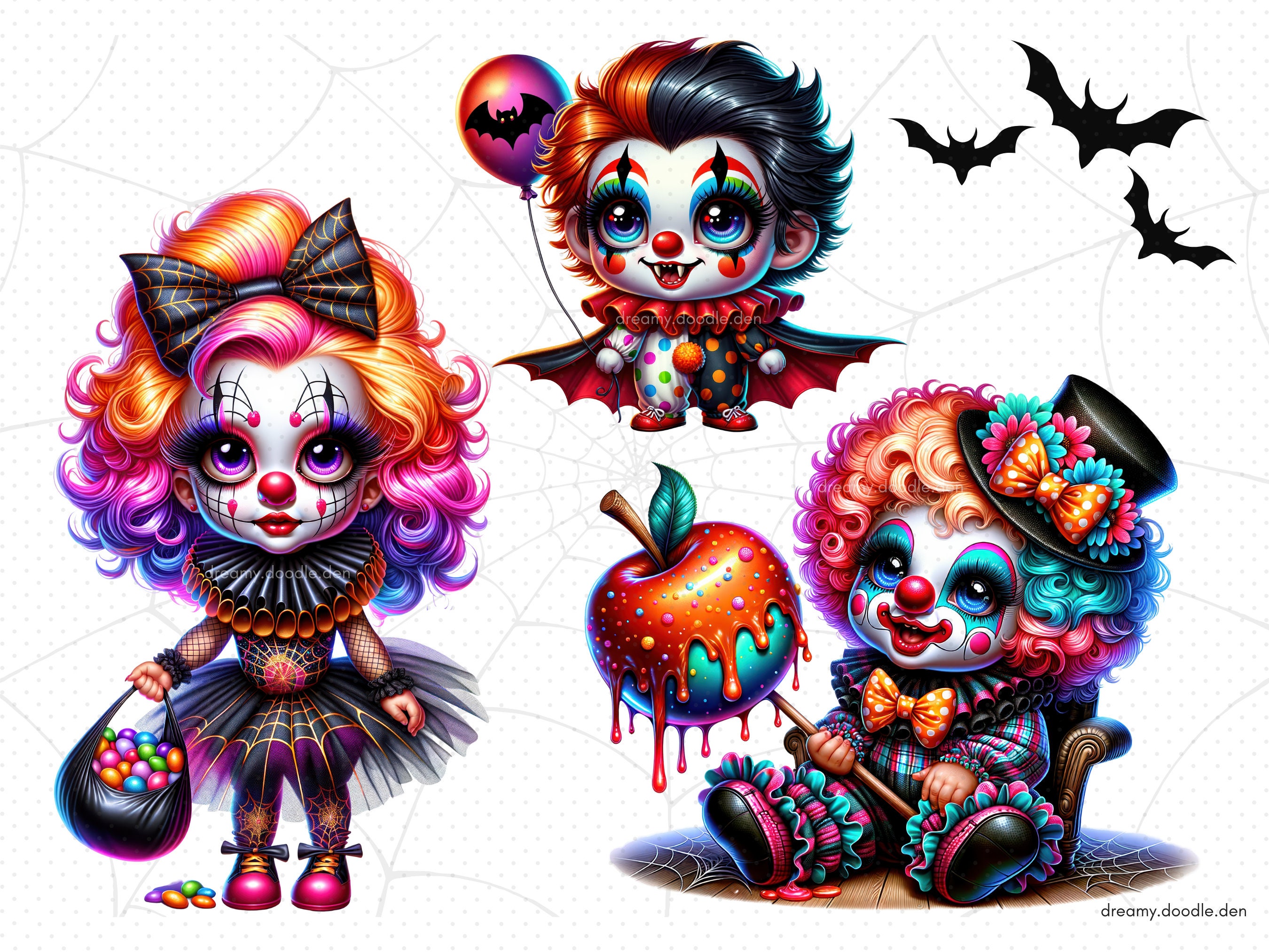 Halloween Clowns Clipart Bundle, Clown Clipart, Cute Halloween Clown ...