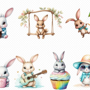 Watercolor Bunny Clipart Bundle, Cute Bunny PNG, Bunny Cupcake Clipart ...