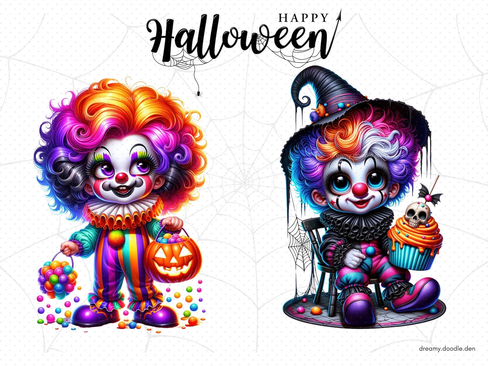 Cute Halloween Clown Clipart Bundle, Colorful Clown Pngs (digital ...