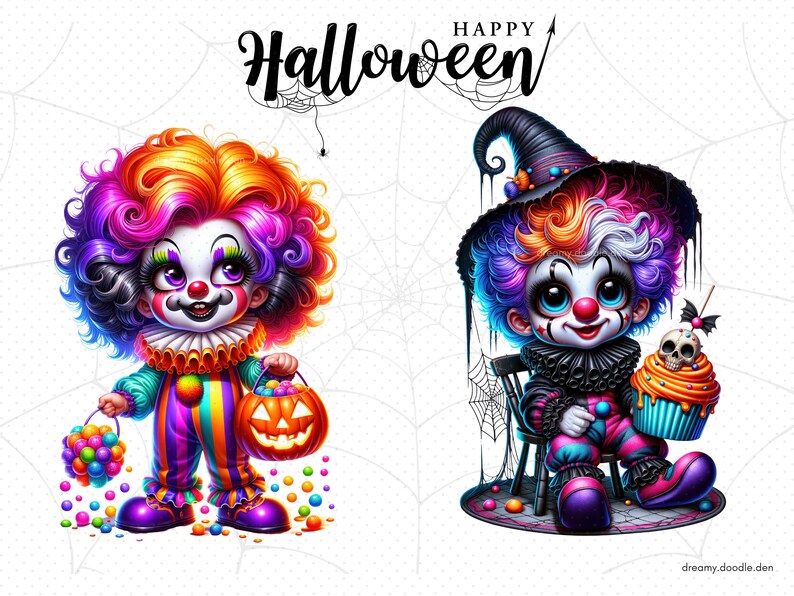 Halloween Clowns Clipart Bundle, Clown Clipart, Cute Halloween Clown ...